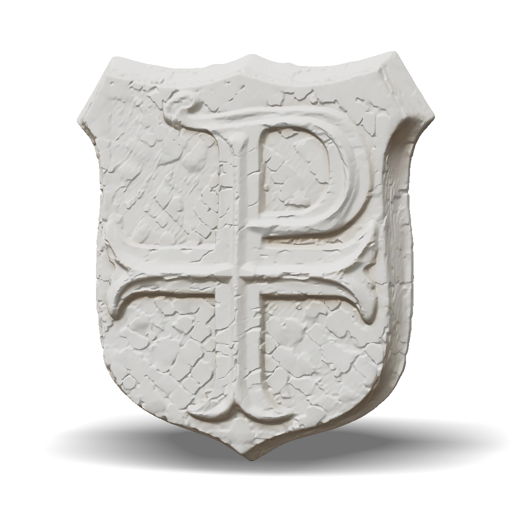3D Model: stone shield crest carving in relief with decorative borders