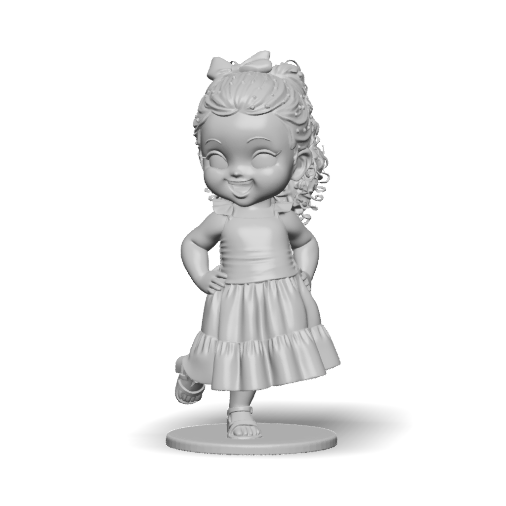 3D Model: stylized girl doll with red dress and sandals brown curly ...